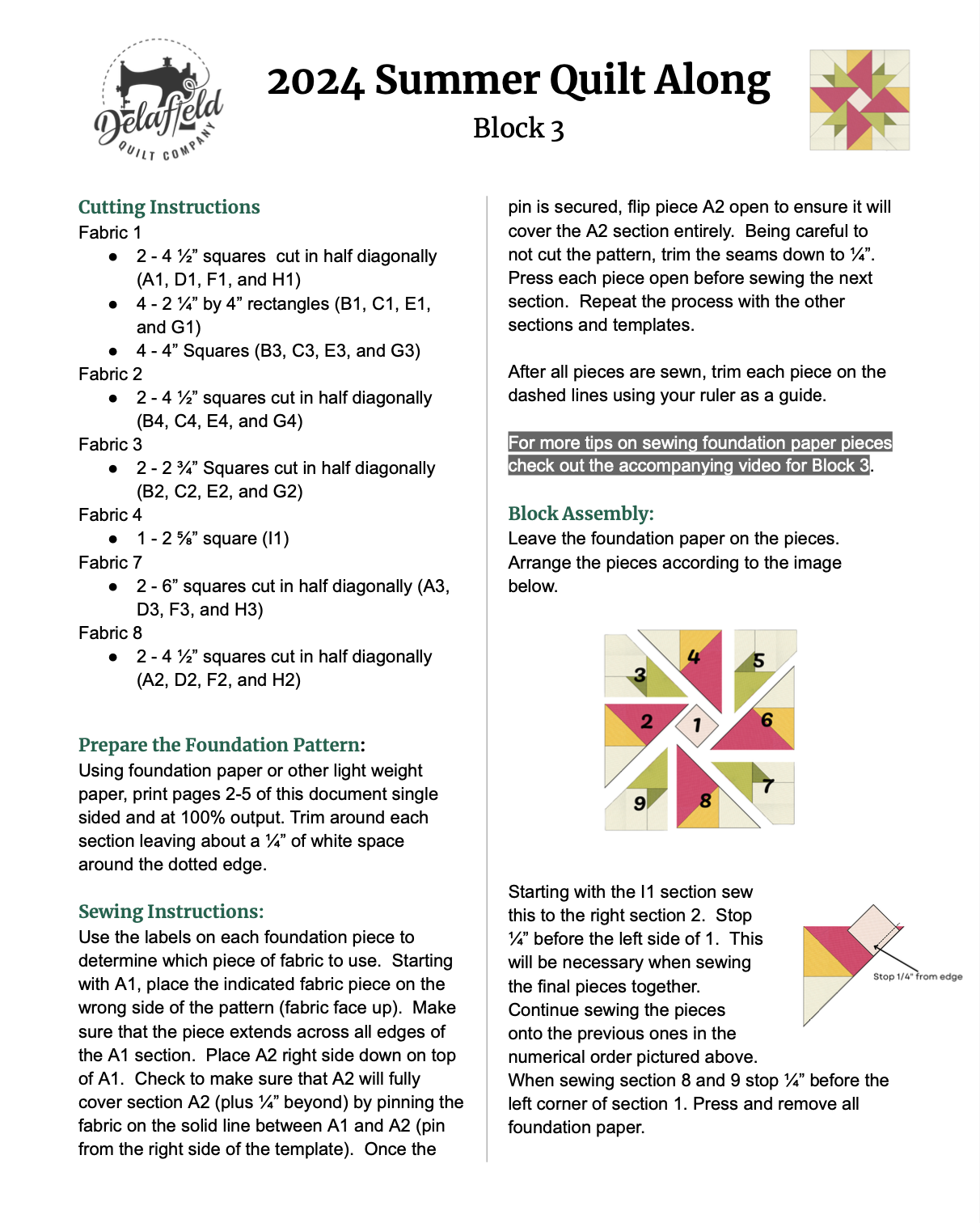 2024 Summer Quilt Along – Delafield Quilt Company